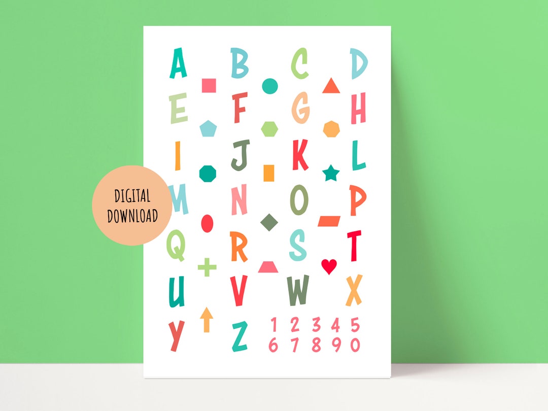 PRINTABLE Alphabet Numbers and Shapes Colorful Alphabet Png - Etsy