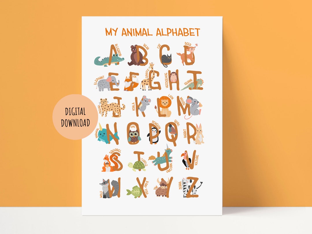 PRINTABLE My Animal Alphabet, Boho Alphabet Poster, Bedroom Wall Decor ...