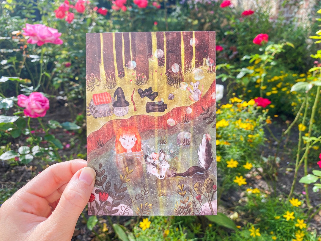 Cute Witch Postcard, Witchy Mini Print, Witchcore Art, Halloween ...