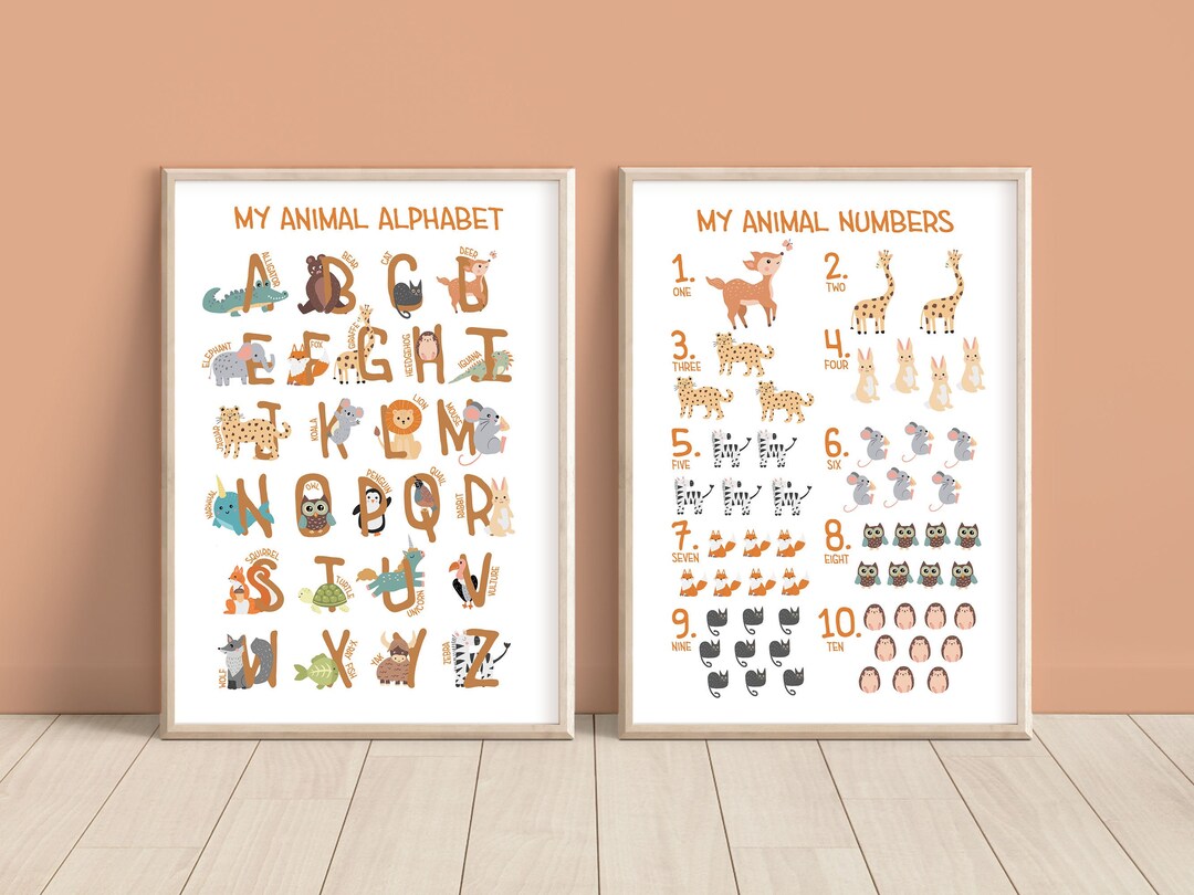My Alphabet Animal and Numbers, Set of 2 Prints, My Animal Alphabet ...