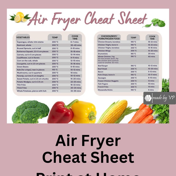 Printable Air Fryer Cheat Sheet - Etsy