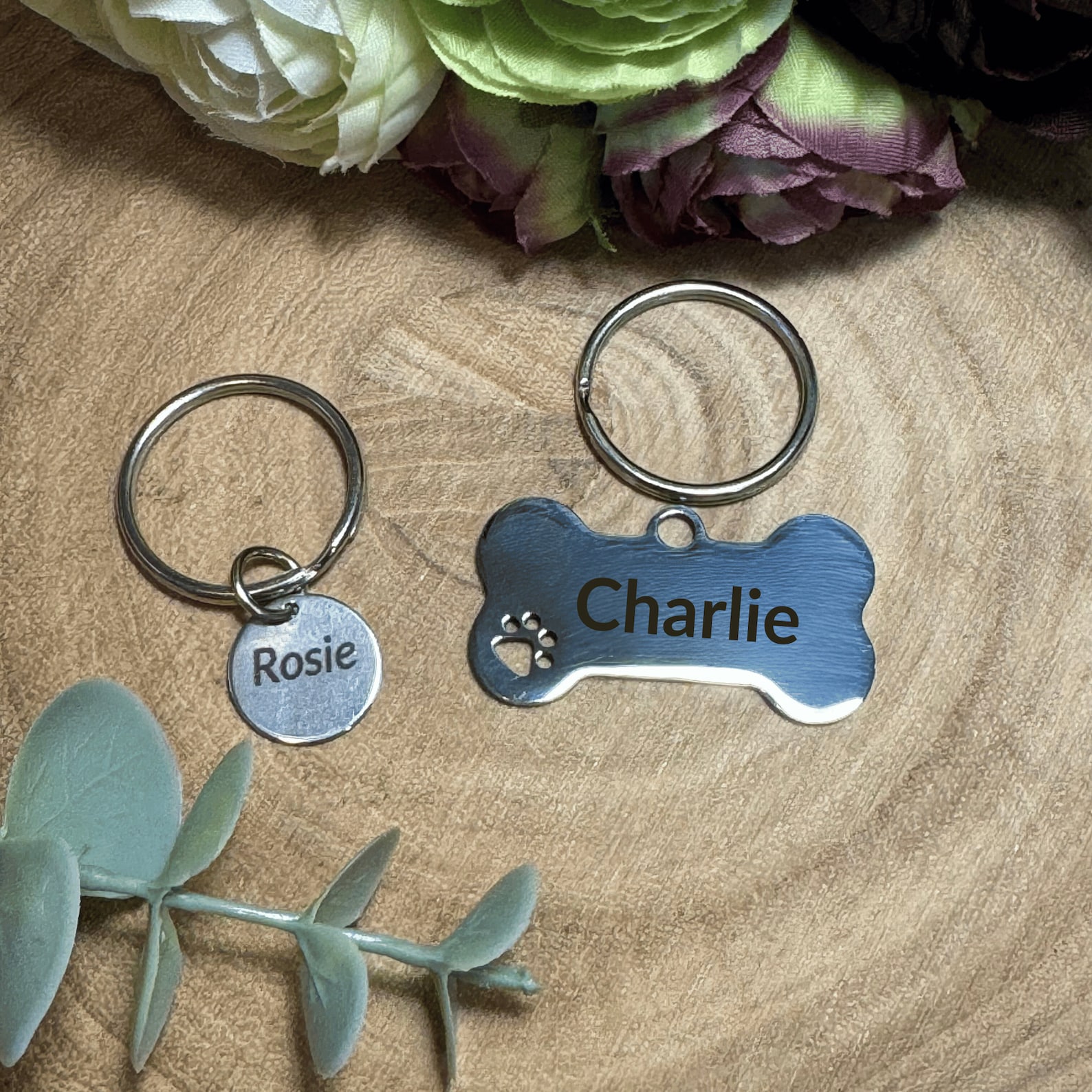 Personalised Pet ID Tag, Engraved Dog Silver Stainless Steel Bone, Paw ...