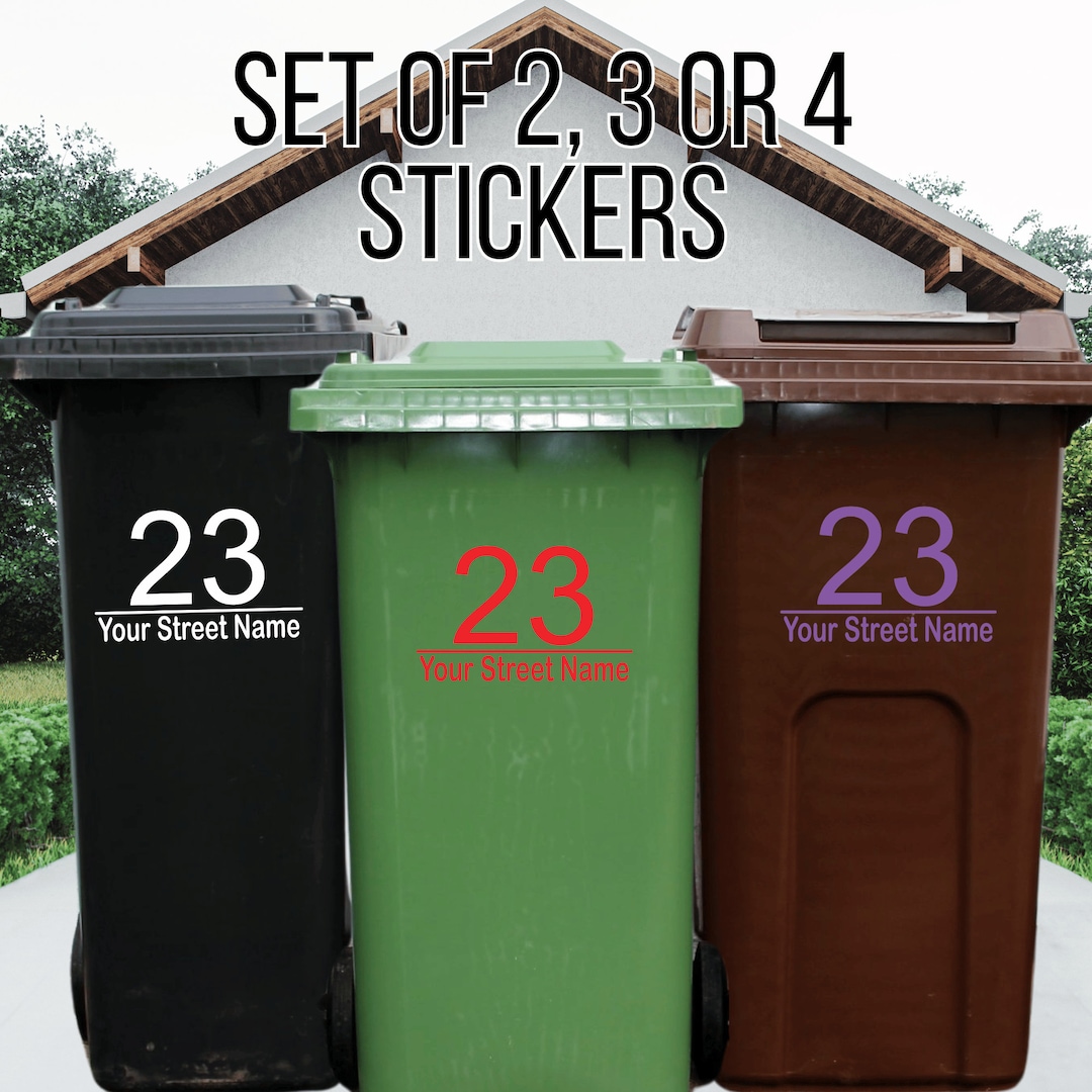 Wheelie Bin Vinyl Sticker, Personalised Custom House Number and Address ...