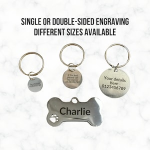 Personalised Pet ID Tag, Engraved Dog Silver Stainless Steel Bone, Paw ...