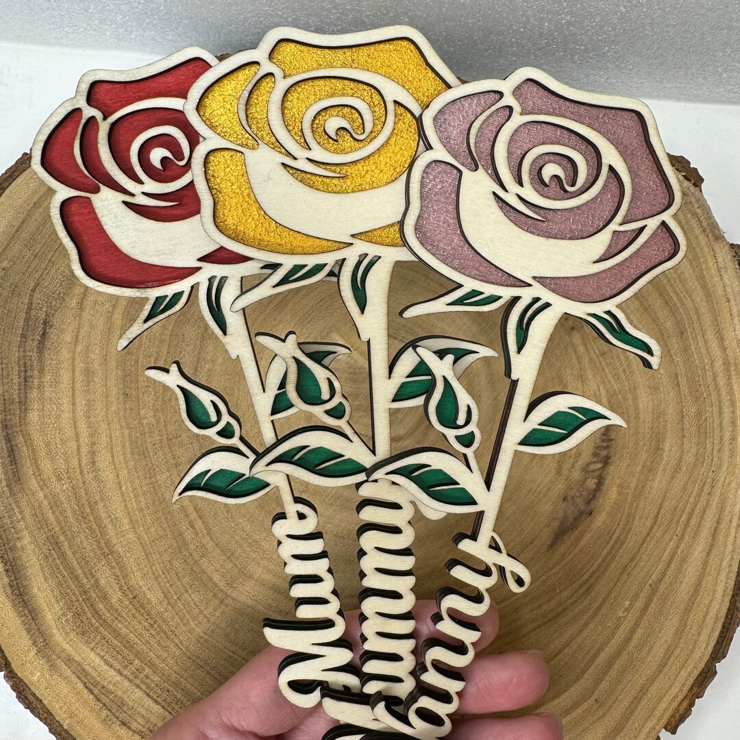Personalised Wooden Rose, Valentines Day Gift, Present for Mothers Day ...