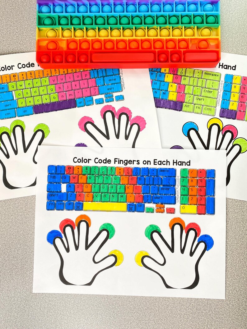 Typing Practice Keyboard Mats: Color-coded Worksheets (PDF Download) - Etsy