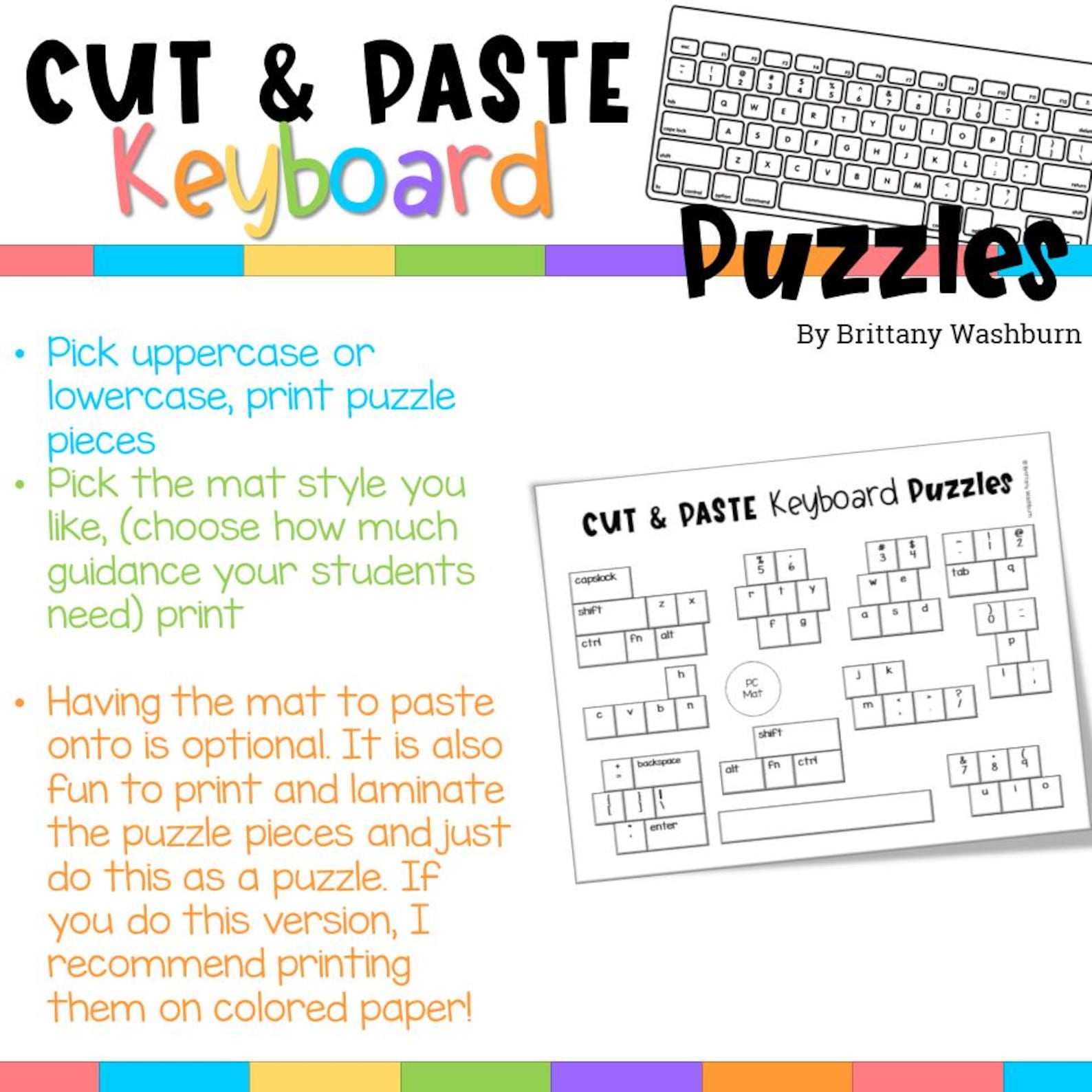 Keyboard Cut and Paste Puzzles: Unplugged Tech Activity (PDF Download ...
