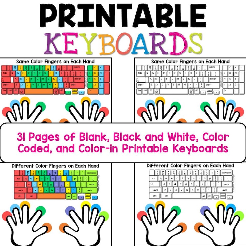 Typing Practice Keyboard Mats: Color-coded Worksheets (PDF Download) - Etsy