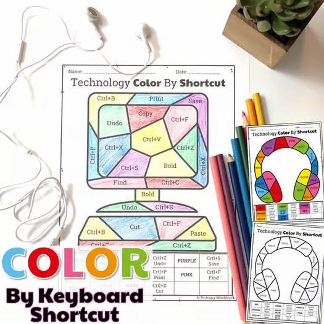 Color by Keyboard Shortcut Worksheet | Printable Tech-themed Typing ...