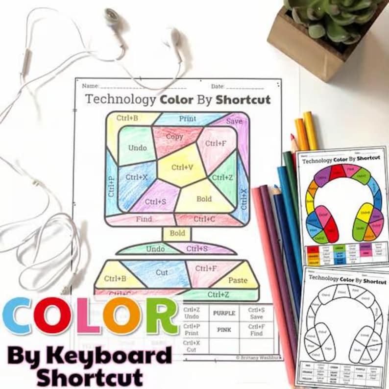Color by Keyboard Shortcut Worksheet | Printable Tech-themed Typing ...
