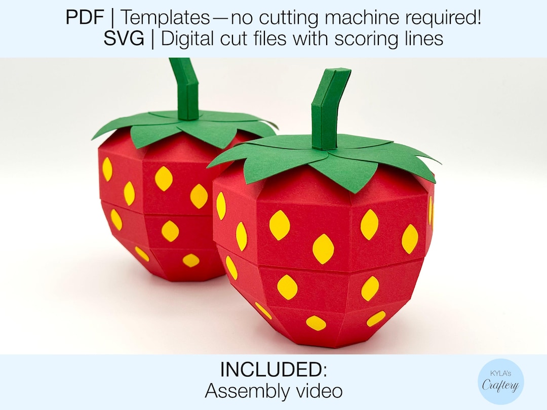 3D Strawberry Box SVG Cutting File. Printable PDF. Papercraft Giftbox ...