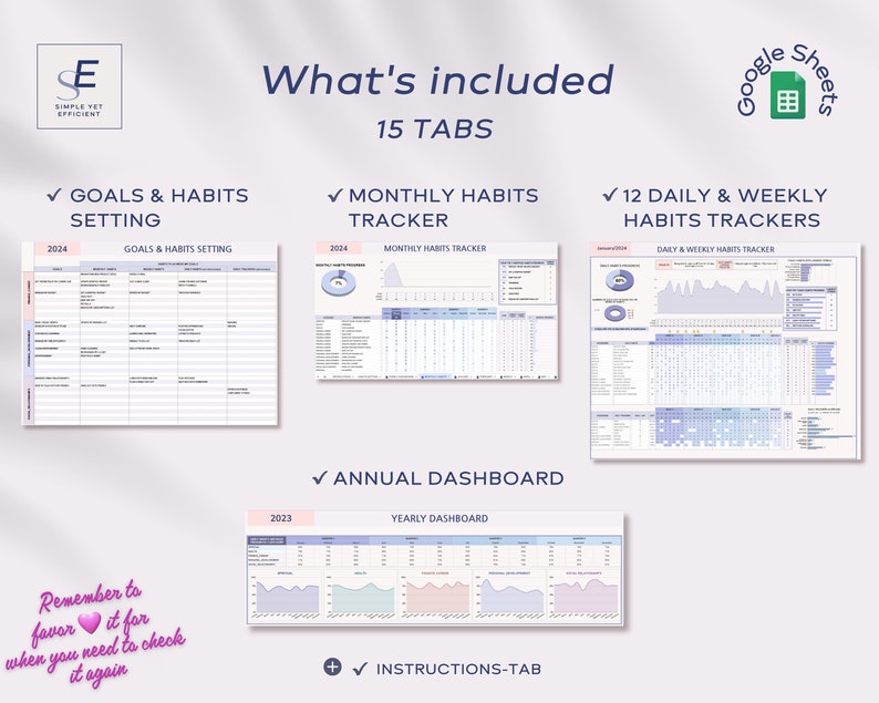 Habit Tracker Google Sheet Template Spreadsheet Habit Daily Routine ...