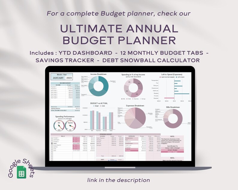 Digital Budget Spreadsheet Google Sheets Template Monthly Budget ...