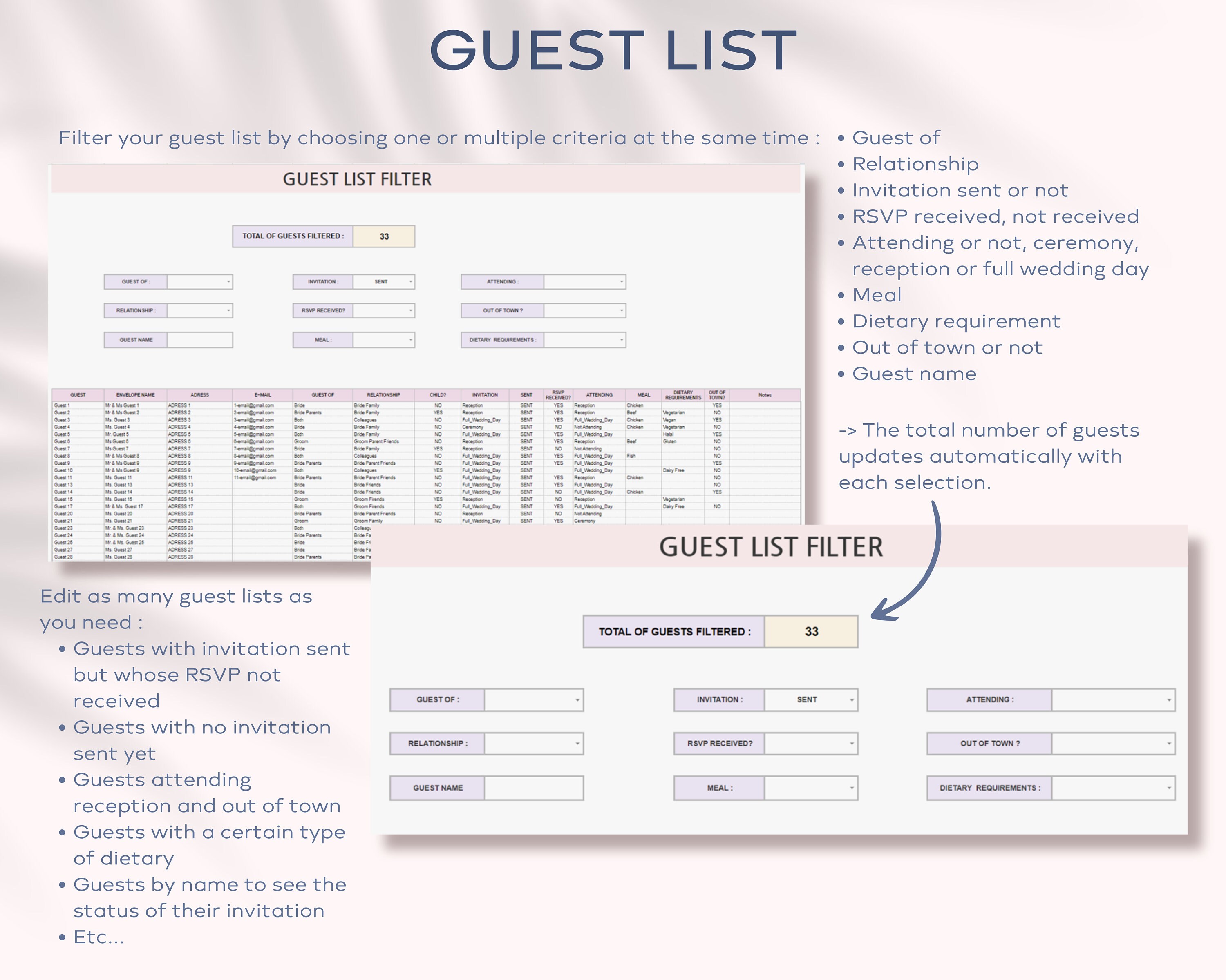 Wedding Guest List Google Sheets Template Table Seating Chart Wedding ...