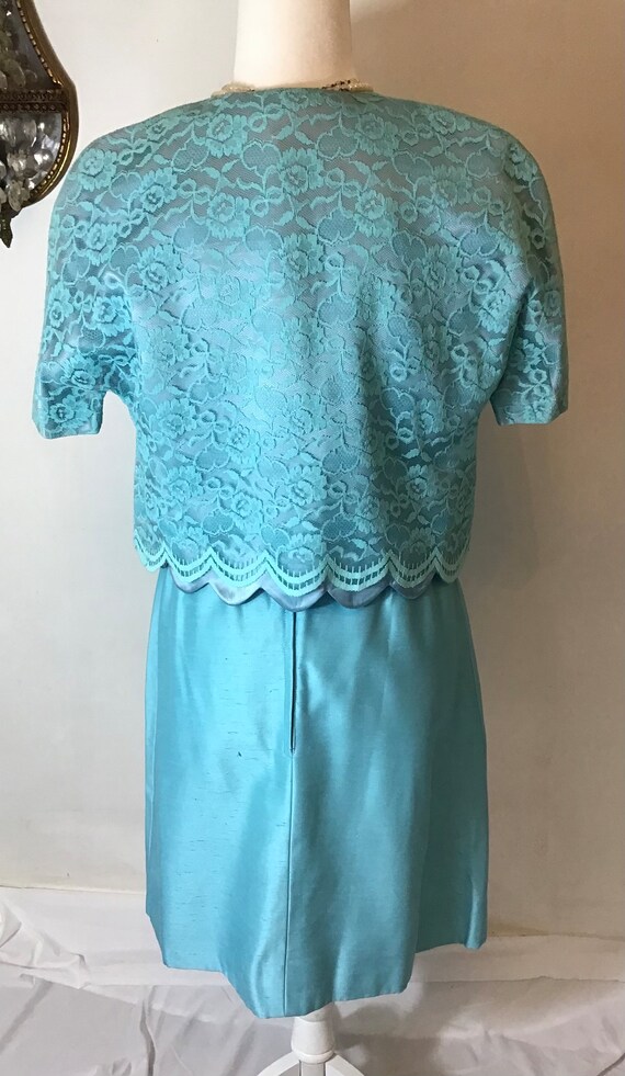 1960s Vintage Icy Blue Sheath Dress and Lace Jacket - Gem