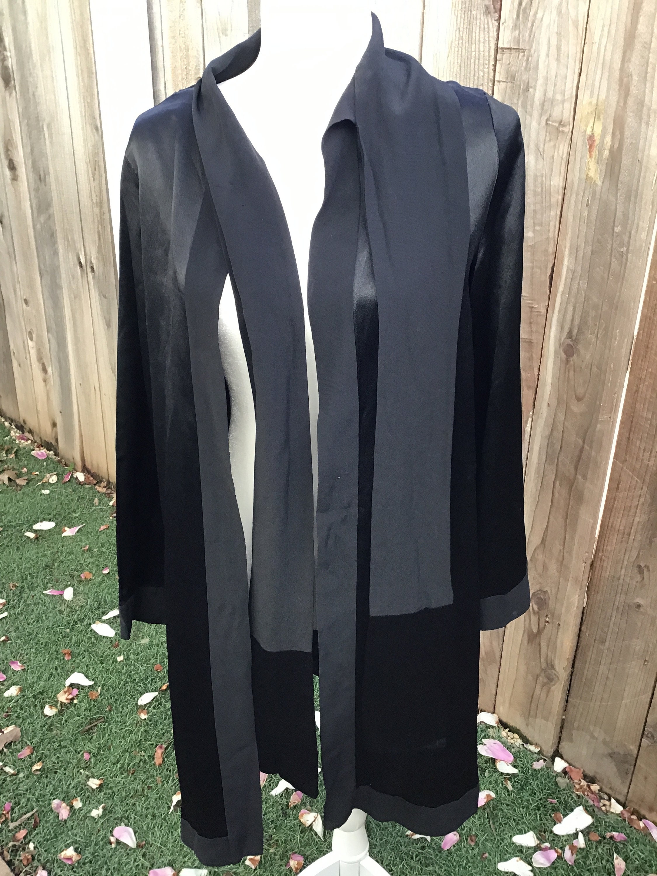 Art Deco Black Crepe-back Satin Duster Coat - Etsy