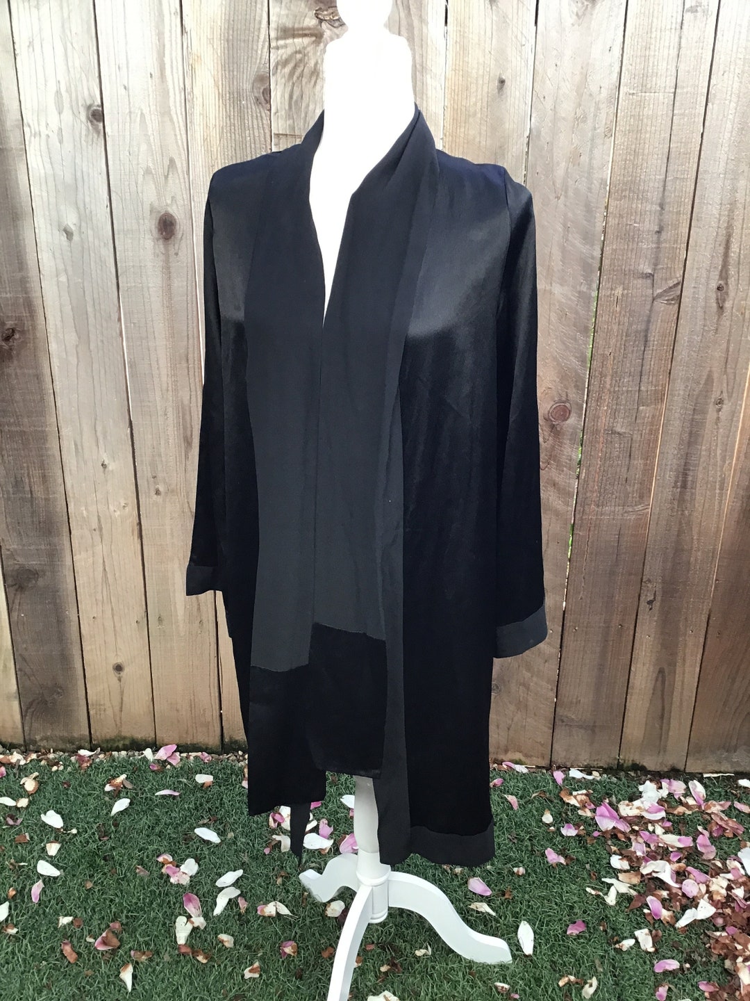 Art Deco Black Crepe-back Satin Duster Coat - Etsy