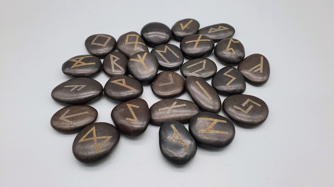 Elder Futhark Runes - Etched Black River Rock - Etsy