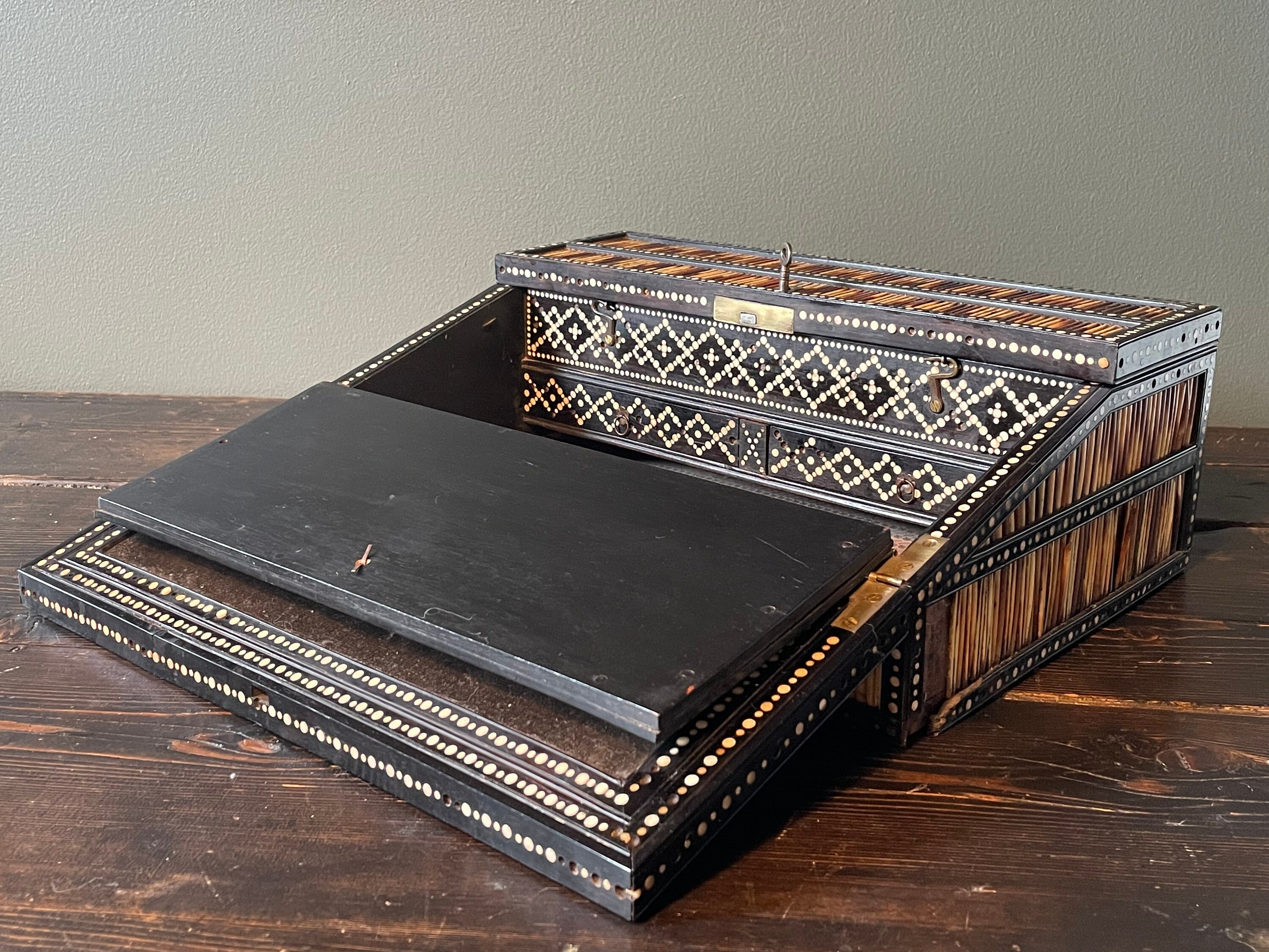 An Anglo-indian Porcupine Quill, Ebony and Bone Inlaid Writing Box ...