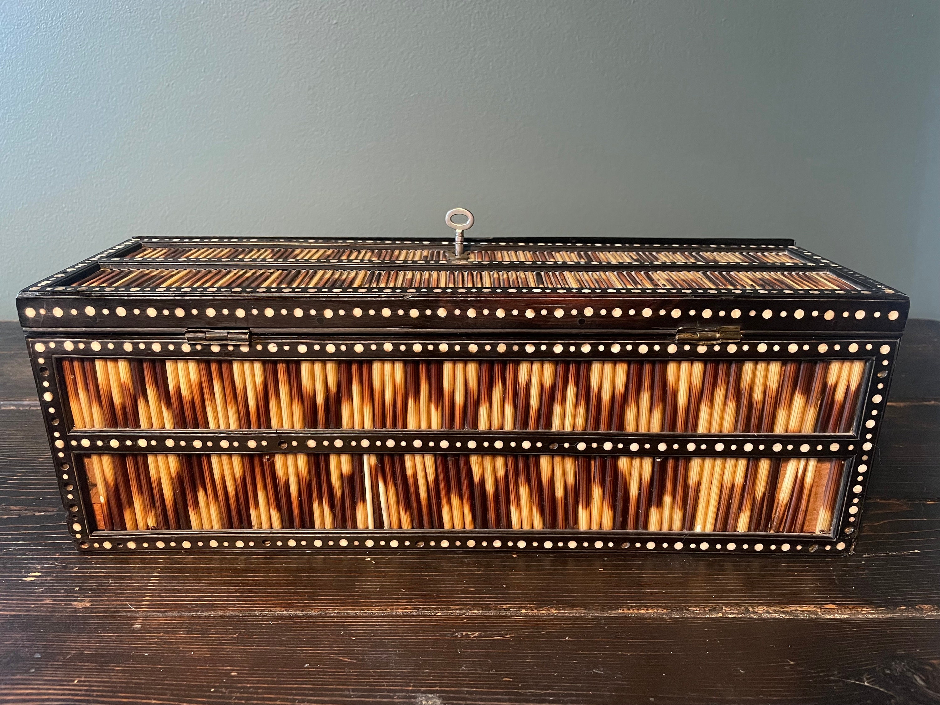 An Anglo-indian Porcupine Quill, Ebony and Bone Inlaid Writing Box ...