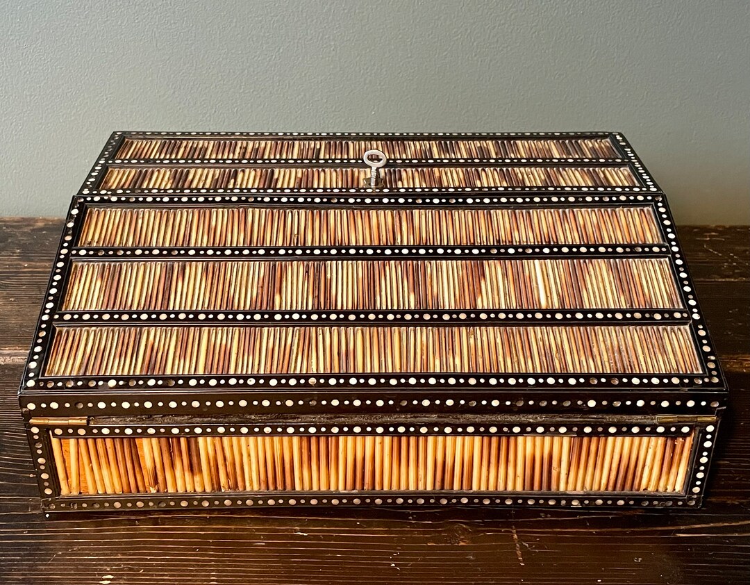 An Anglo-indian Porcupine Quill, Ebony and Bone Inlaid Writing Box ...