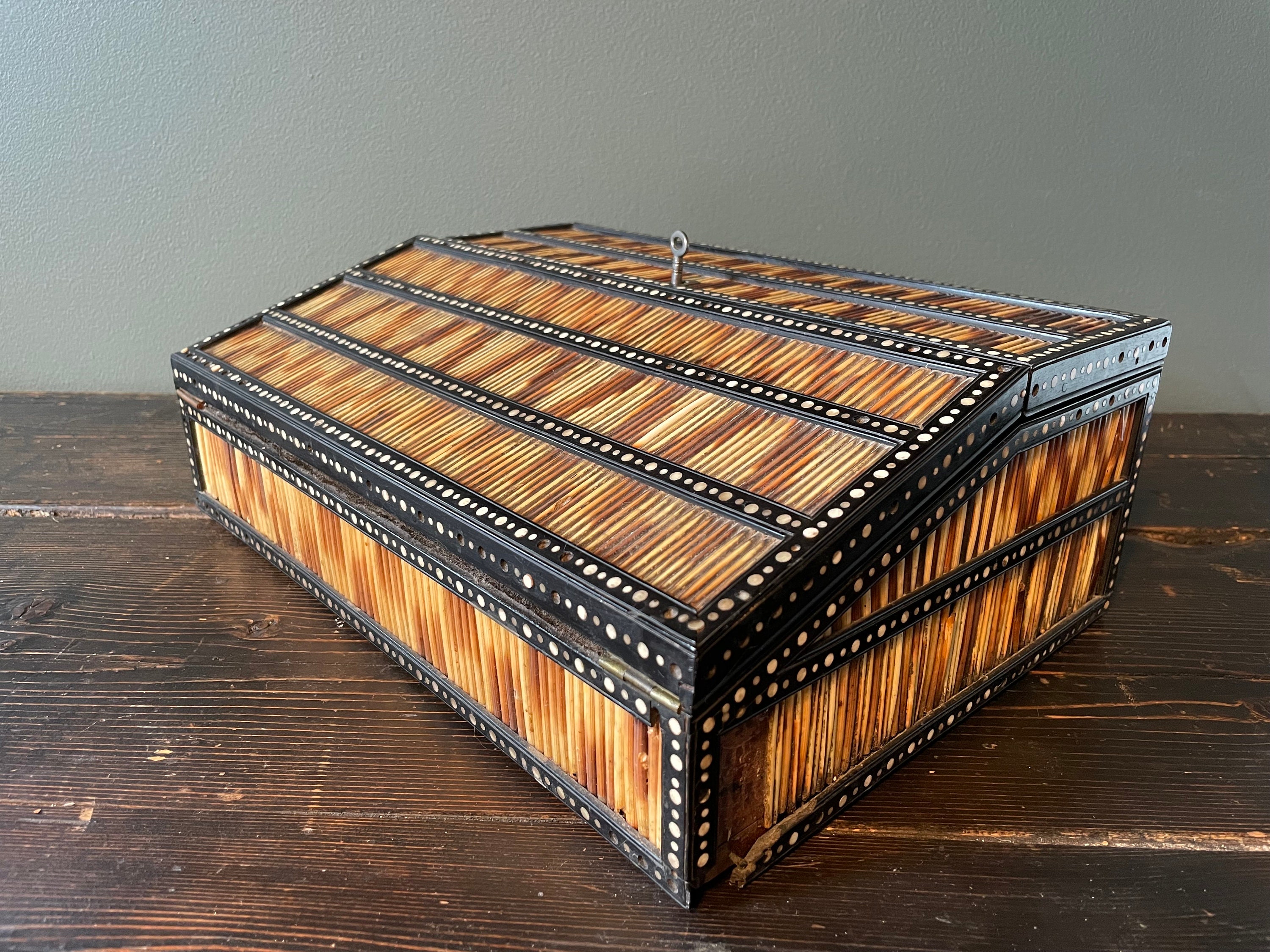 An Anglo-indian Porcupine Quill, Ebony and Bone Inlaid Writing Box ...