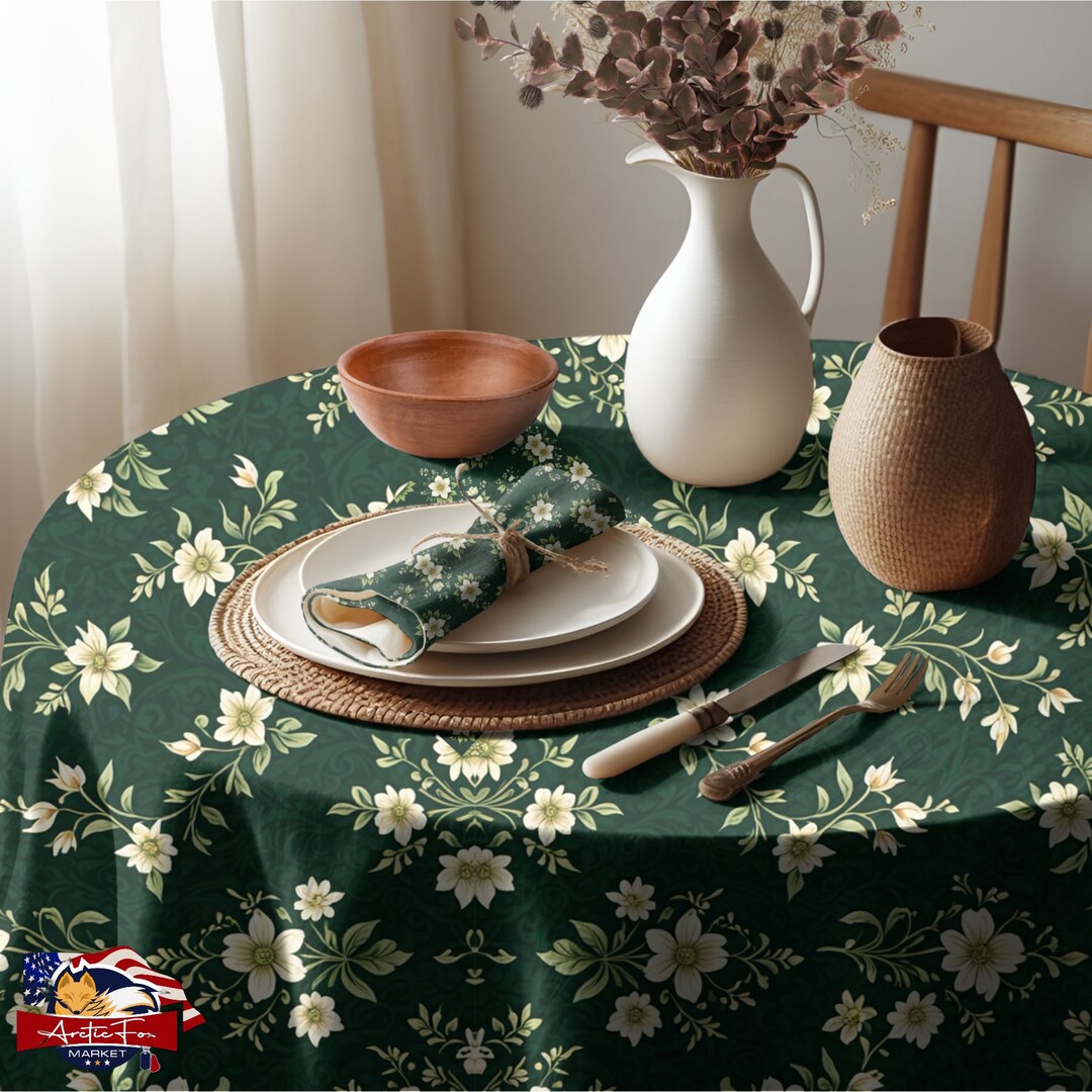 Dark Green & Floral Table Cloth Free Shipping Gothic Green Table Cloth ...