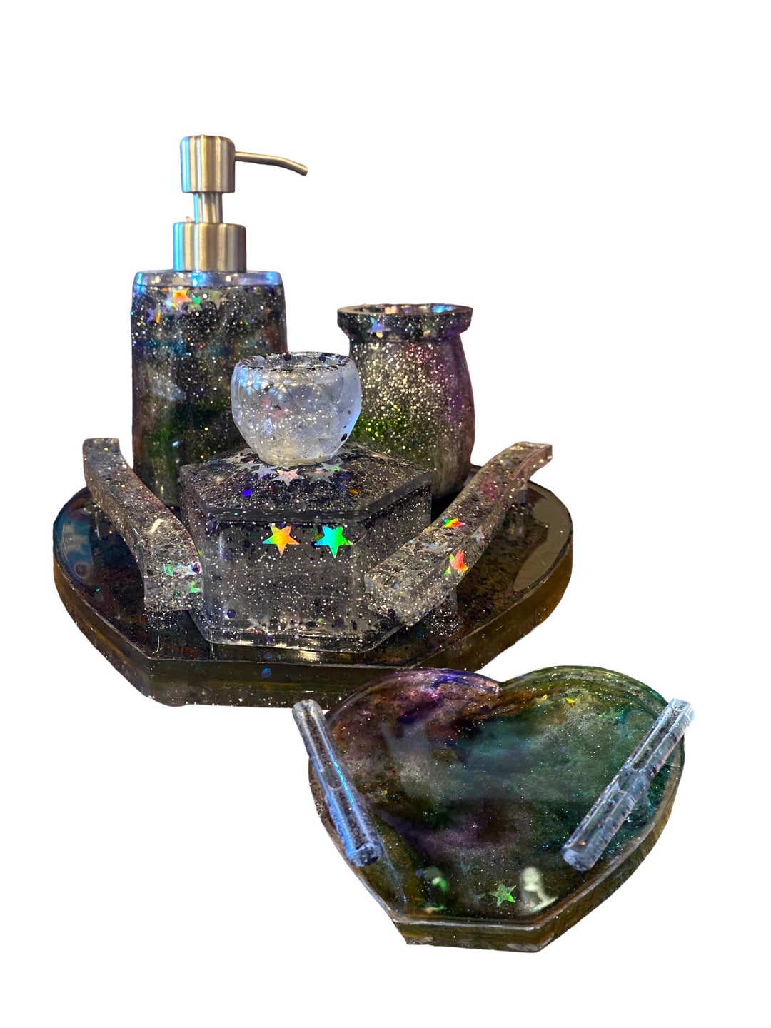 Galaxy Space Themed Vanity Tray Set, Soap Dispenser, Toothbrush Holder ...