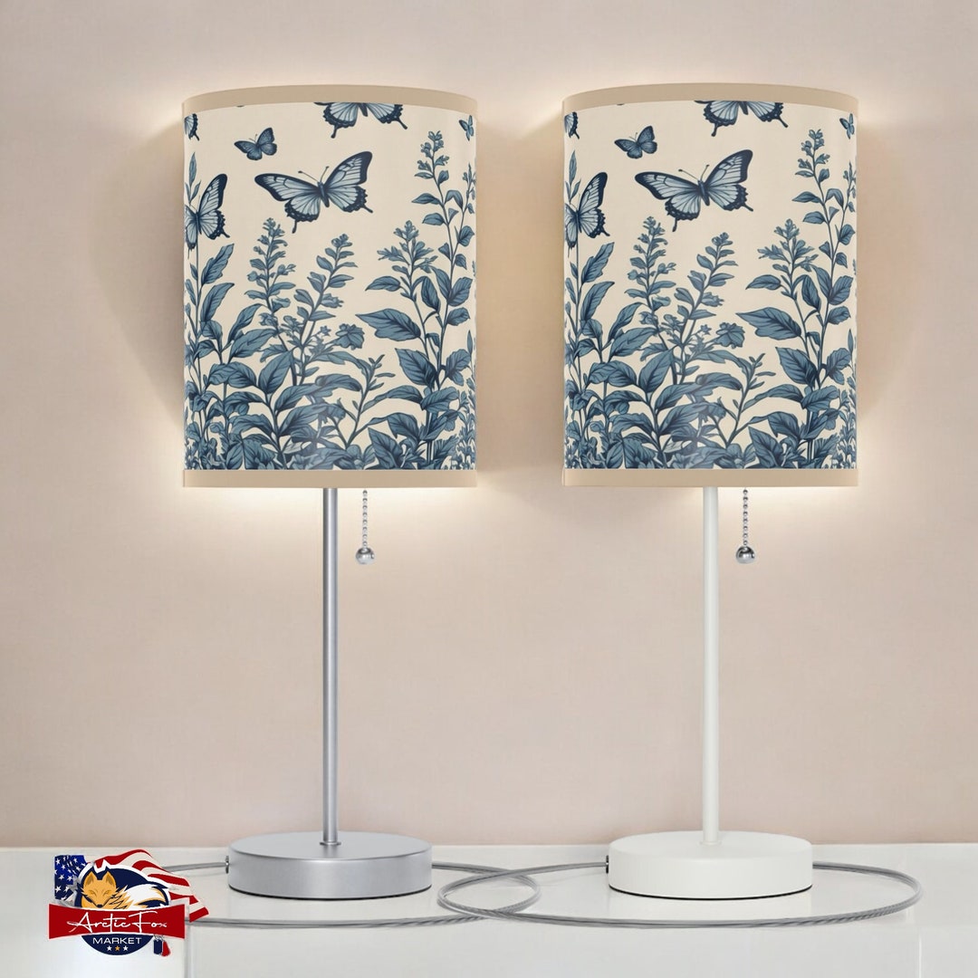 Elegant Pale Blue Toile Table Lamp Steel Base Toile Printed Shade ...