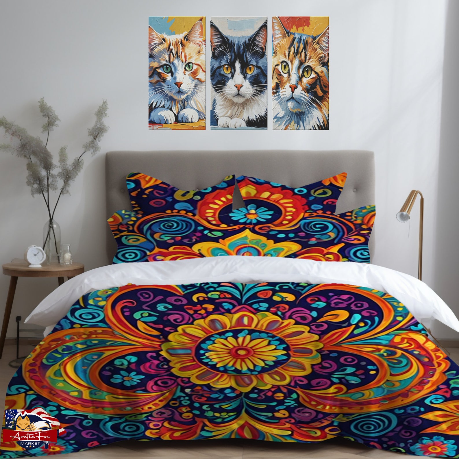 3 Piece Cat Face Canvas Wall Art Set Semiabstract Cat Decor 3 Sizes ...