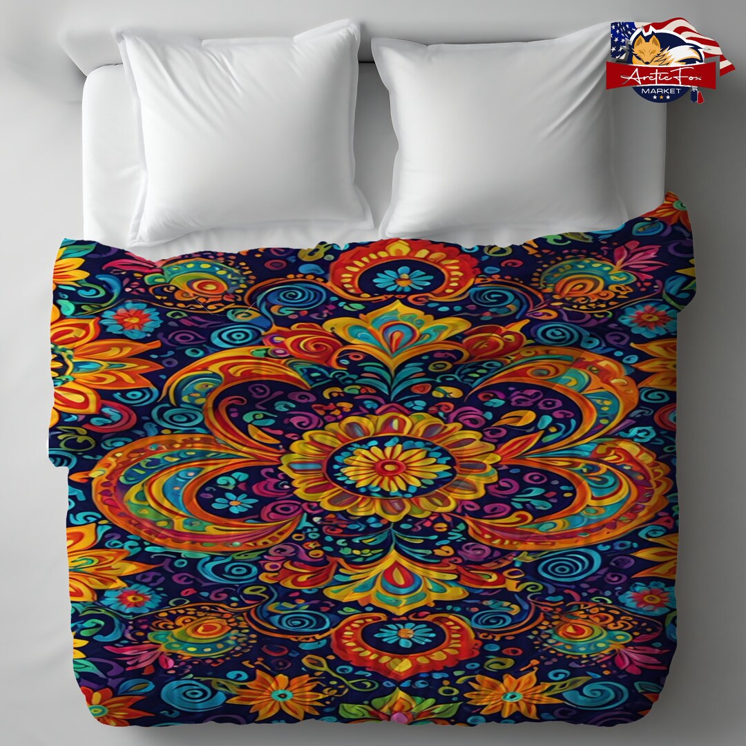 Bohemian Aztec Indian Mix Design Bed Comforter Vibrant Swirls ...