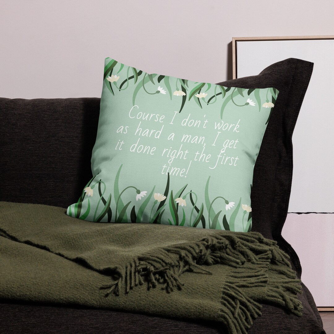 Funny Work Hard Pillow: Premium Floral Throw for Women. Green Floral ...