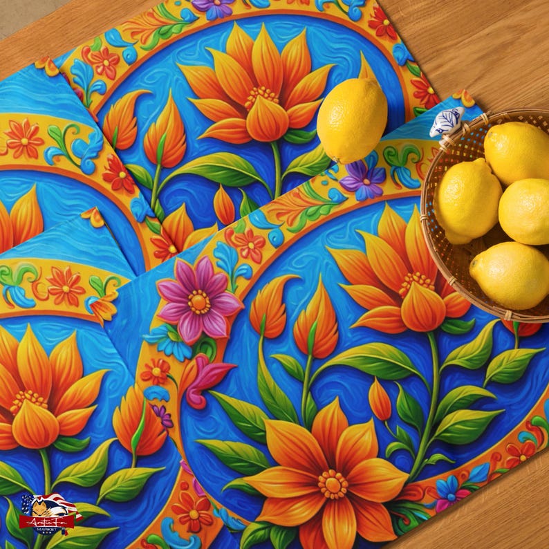 Mexican Heritage Inspired Cotton Placemats Reusable Dining Table Linens ...