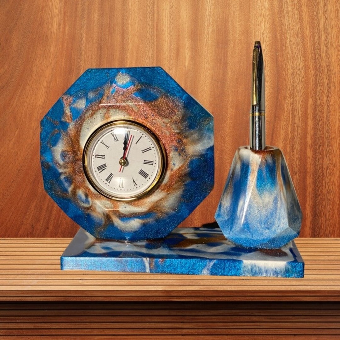 Artful Desk Clock and Pen Holder Optional Personalized Name Plate ...