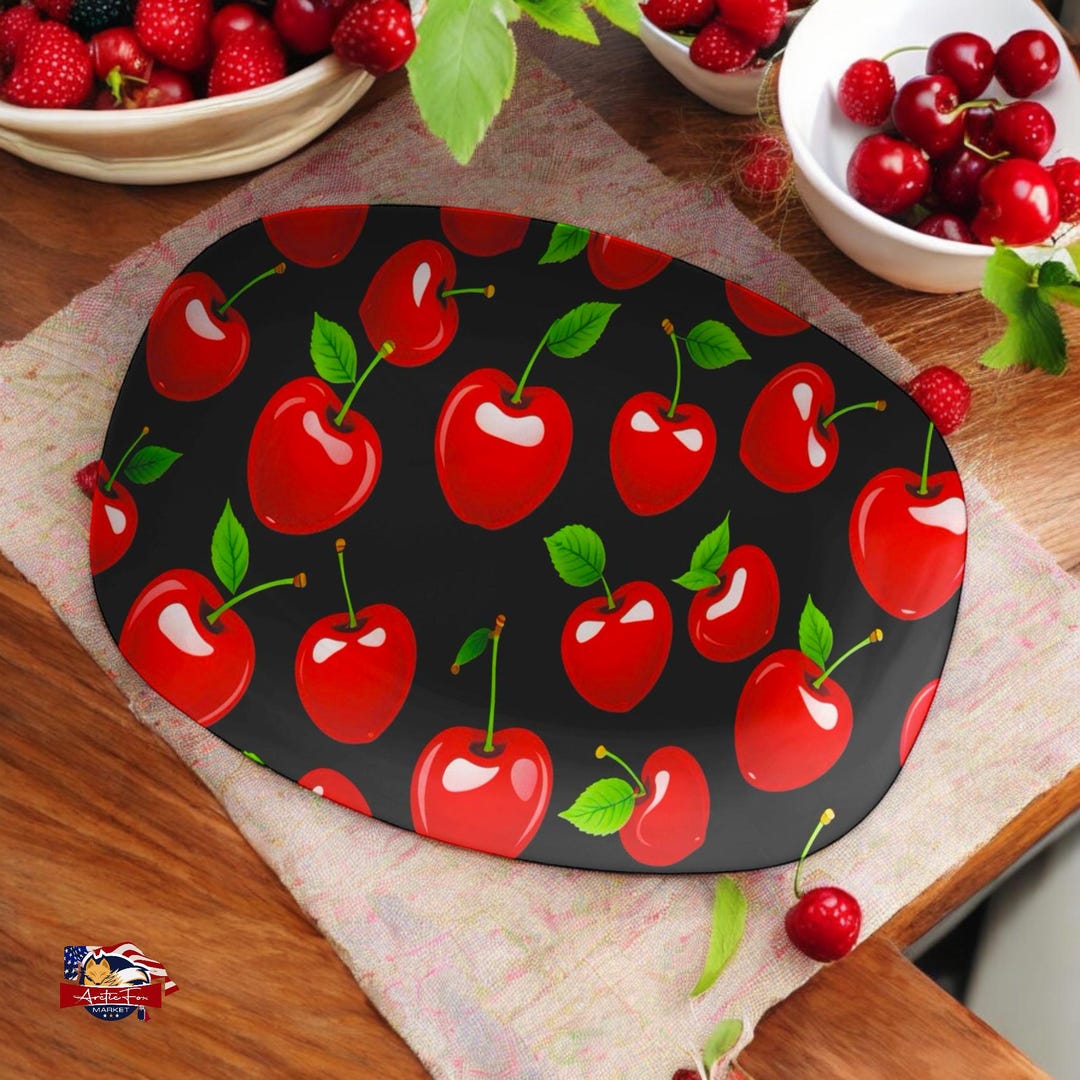 Unbreakable Vibrant Cherry Design Serving Platter Microwave Oven ...