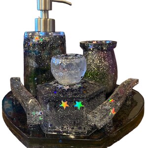 Galaxy Space Themed Vanity Tray Set, Soap Dispenser, Toothbrush Holder ...