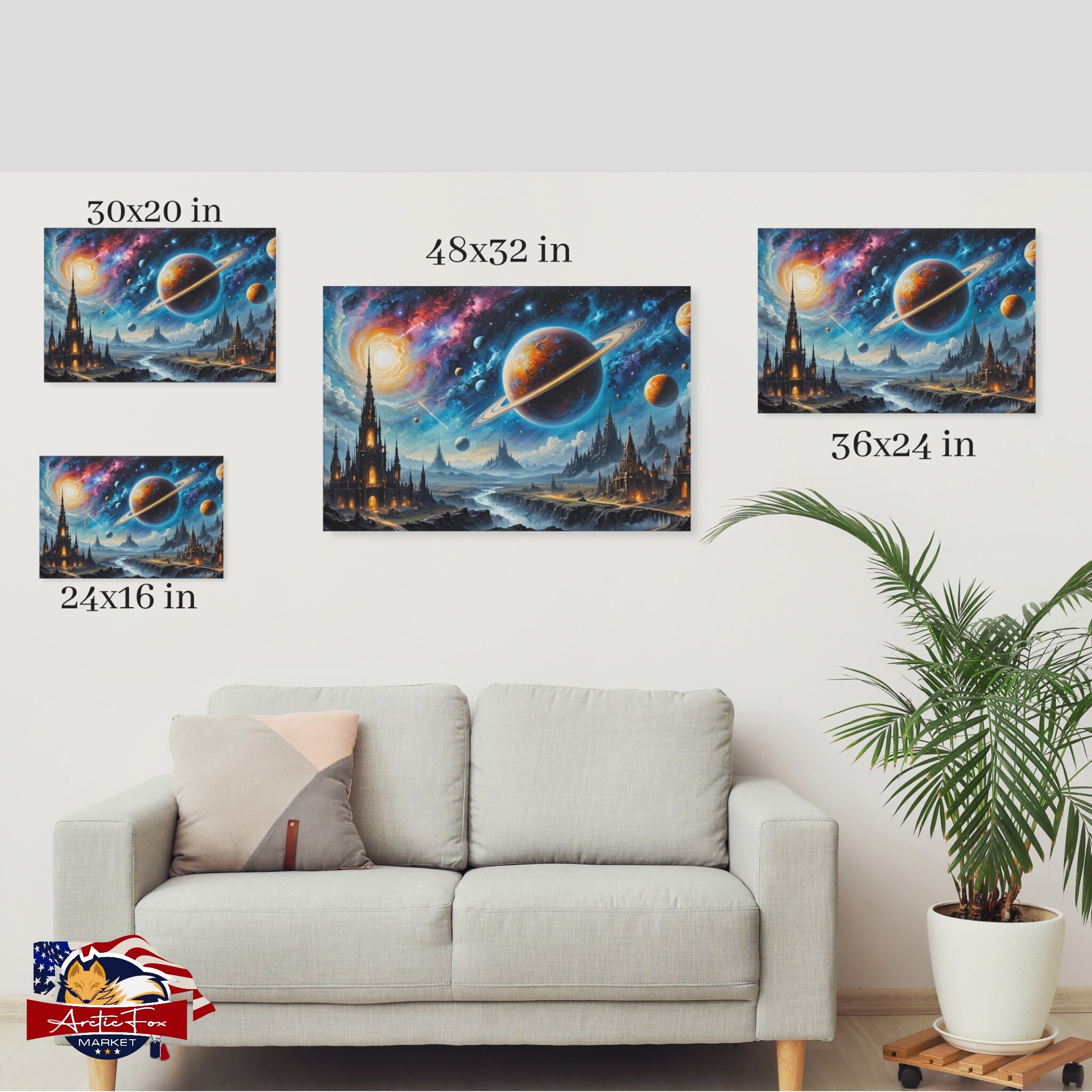 Galaxy Sky Oil Painting Vibrant Cosmos Cityscape Wall Art Faderesistant ...