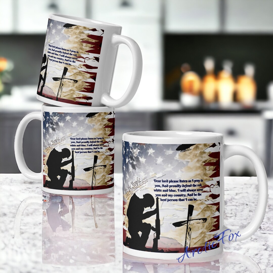 Patriotic Soldier Prayer Coffee Mug Dualsided Sublimated Ceramic Glossy ...