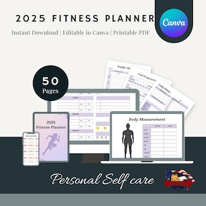 2025 Fitness Planner Editable Printable Workout Journal Track Goals ...