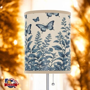 Elegant Pale Blue Toile Table Lamp Steel Base Toile Printed Shade ...