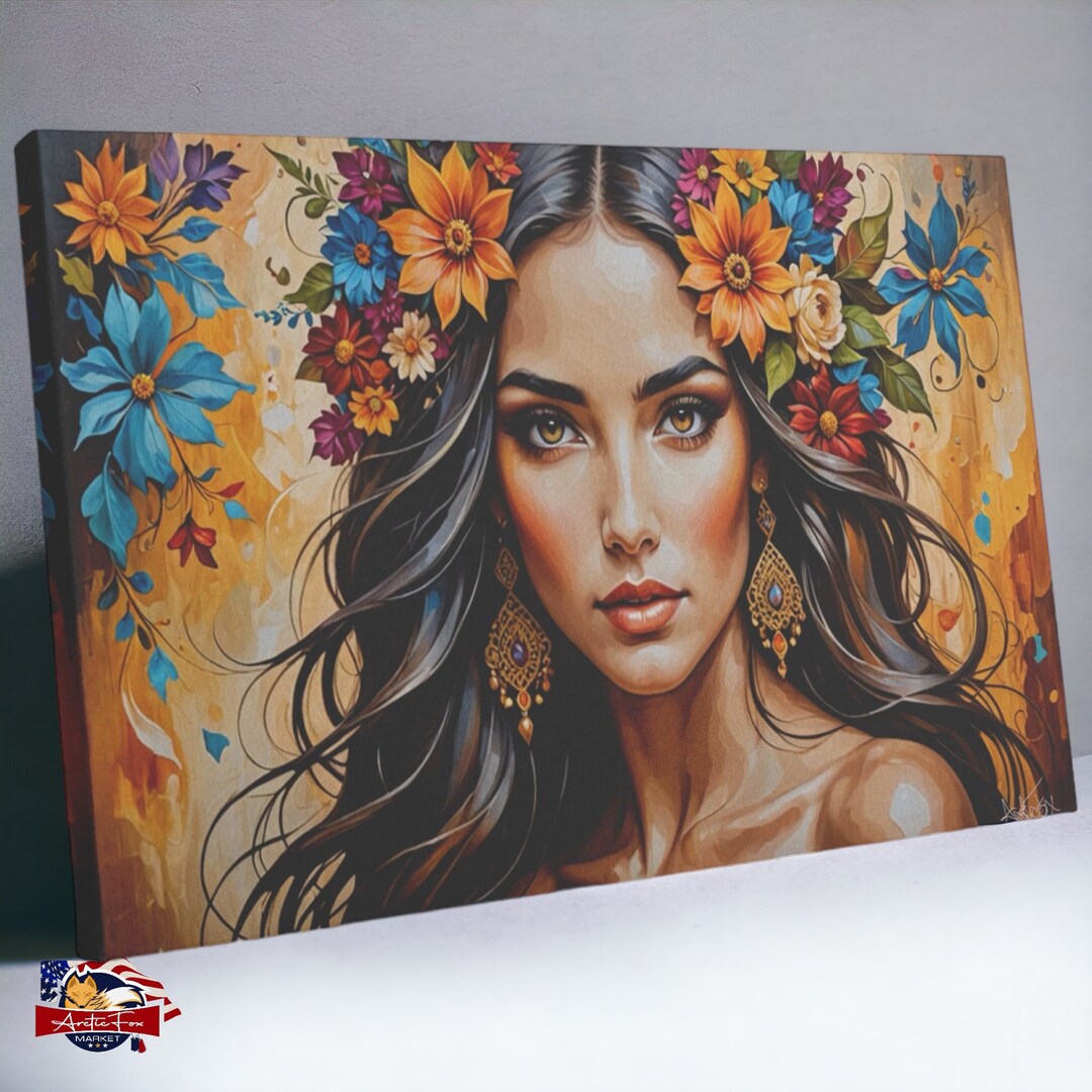 Bohemian Female Oil Painting Canvas Art Vibrant Floral Boho Wall Art ...