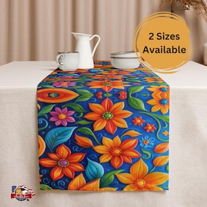 Vibrant Mexican Inspired Table Runner Bold Floral Kitchen Decor ...