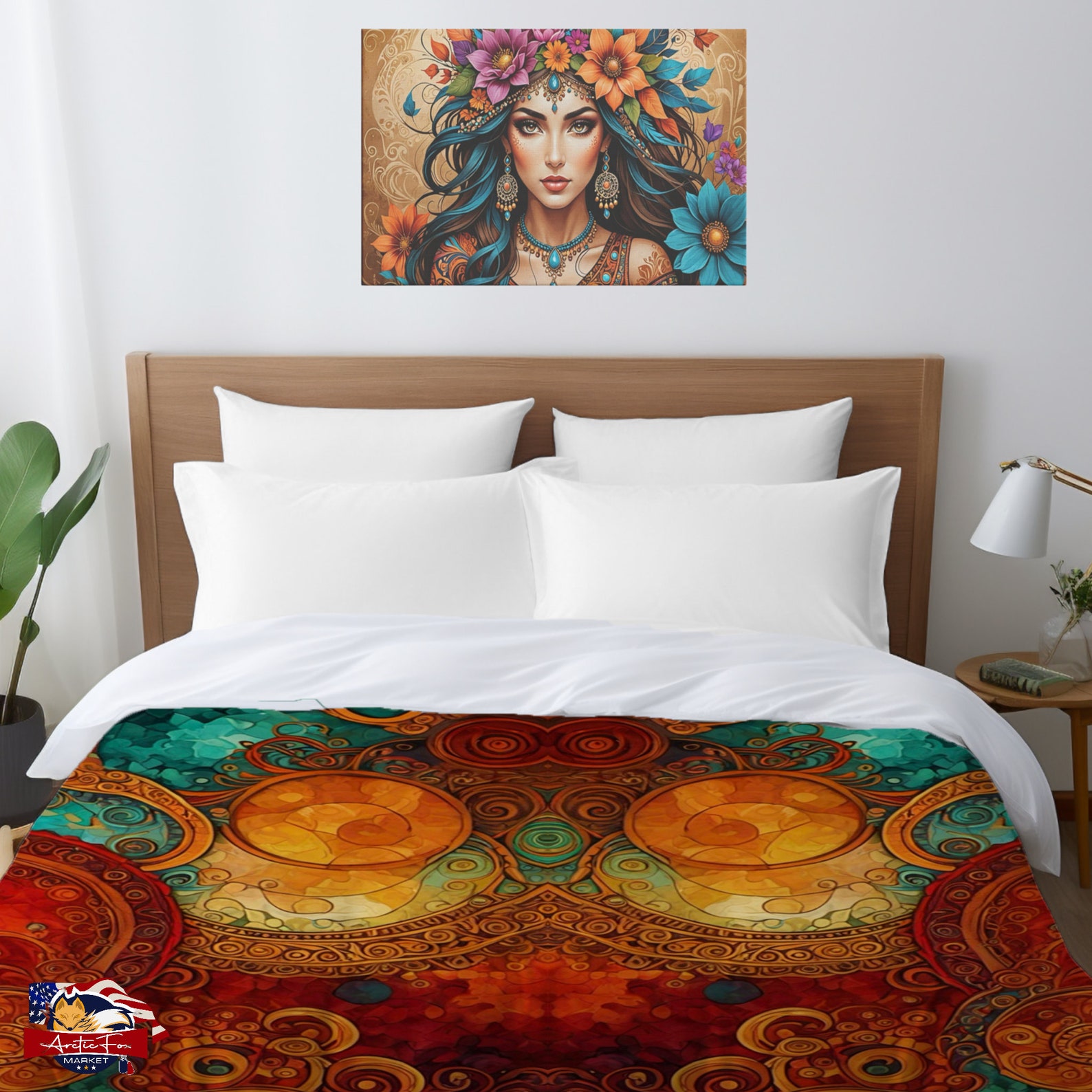 Enchanted Woman Expression Oil Paint Style Wall Art Bohemian Beauty ...