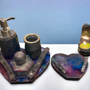 Galaxy Space Themed Vanity Tray Set, Soap Dispenser, Toothbrush Holder ...