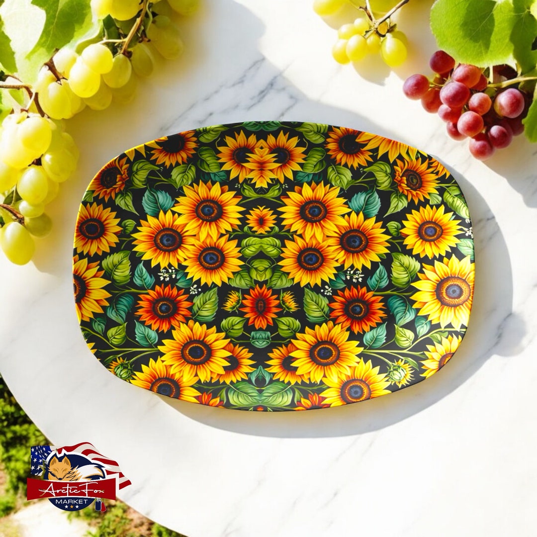 Sunflower Serving Platter Oven Microwave Dishwasher Safe Yellow Floral ...