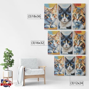 3 Piece Cat Face Canvas Wall Art Set Semiabstract Cat Decor 3 Sizes ...