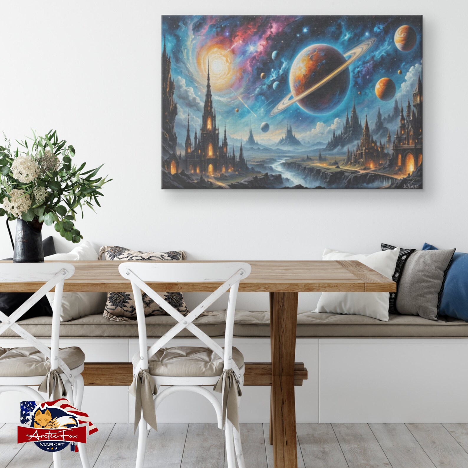 Galaxy Sky Oil Painting Vibrant Cosmos Cityscape Wall Art Faderesistant ...
