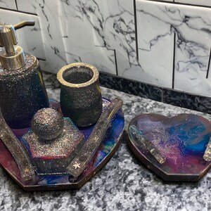 Galaxy Space Themed Vanity Tray Set Soap Dispenser Toothbrush Holder ...