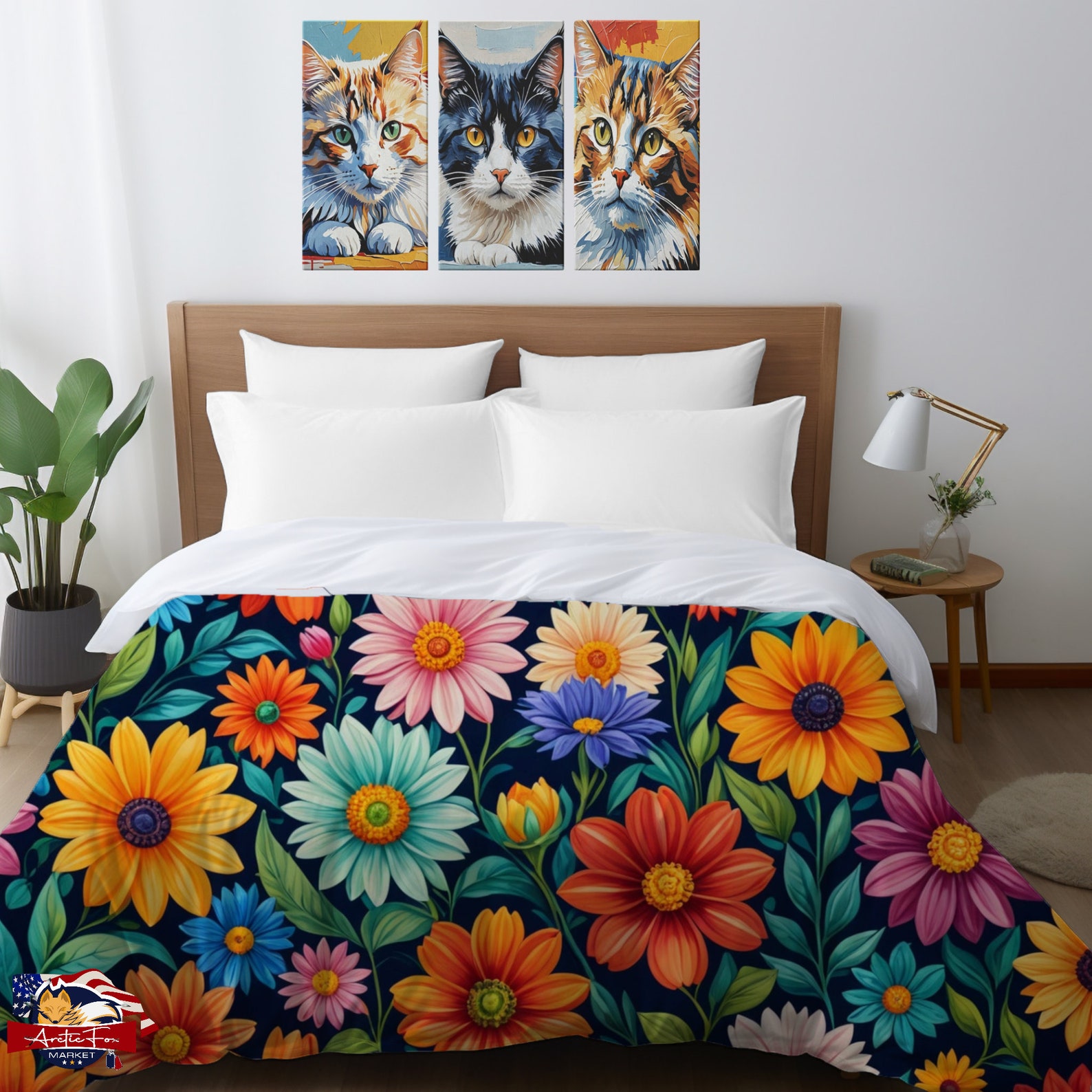 3 Piece Cat Face Canvas Wall Art Set Semiabstract Cat Decor 3 Sizes ...
