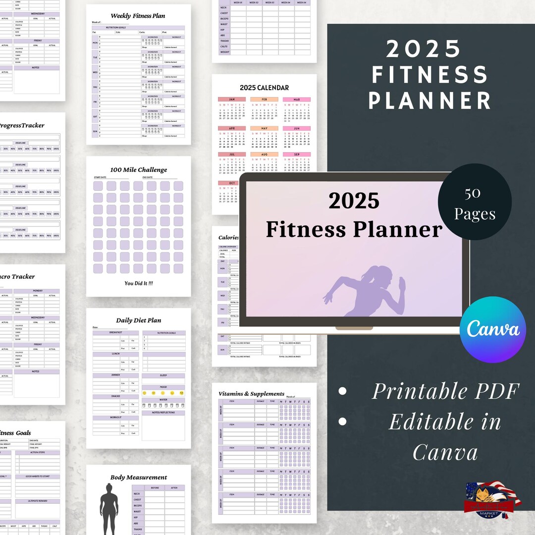 2025 Fitness Planner Editable Printable Workout Journal Track Goals ...